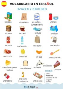 Spanish vocabulary: Packages and portions and food measurements - TLC Dénia